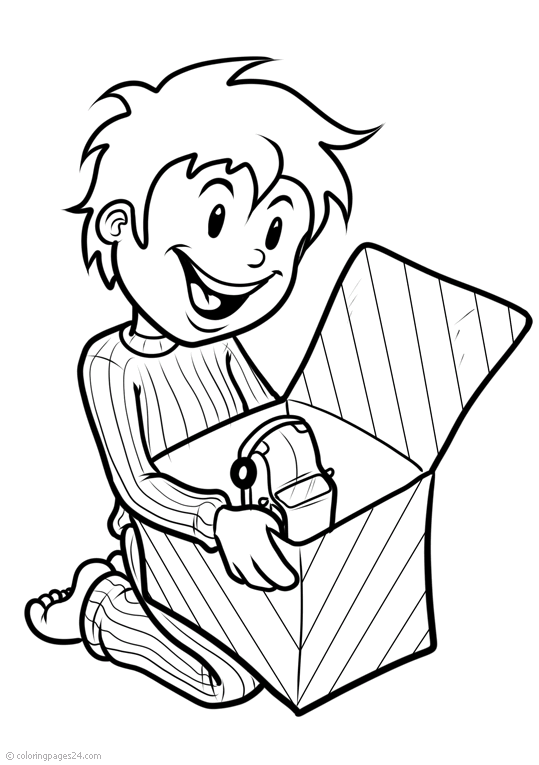Happy boy gets a toy car on Christmas gift | Coloring Pages 24