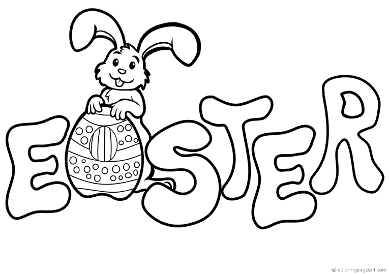 Colorable text "Easter" with bunny and egg | Coloring Pages 24